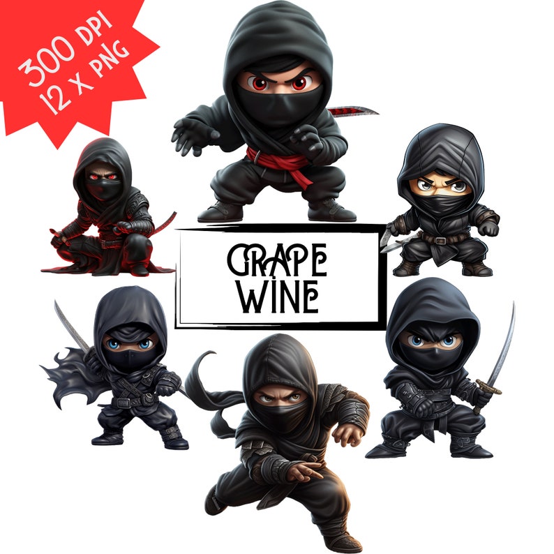 Watercolor Ninja Clipart Black Ninja PNG Clipart Ninja Bundle ...