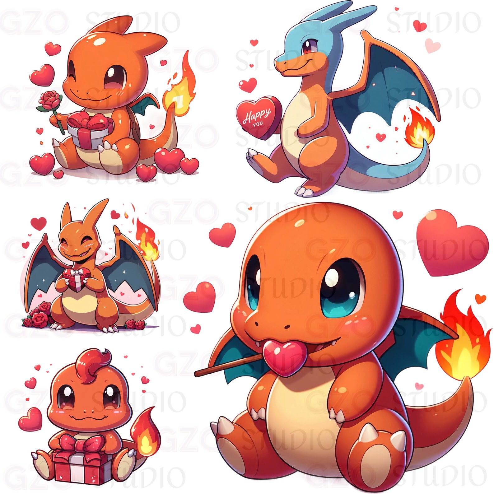 Watercolor Valentine's Day Charmander Clipart Bundle Charizard Clipart ...