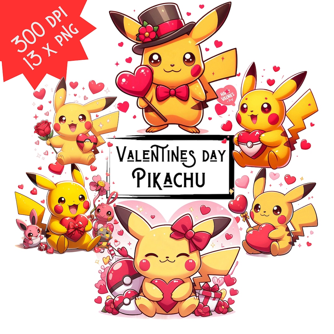 Watercolor Valentines Day Pikachu Clipart Bundle Valentines Day