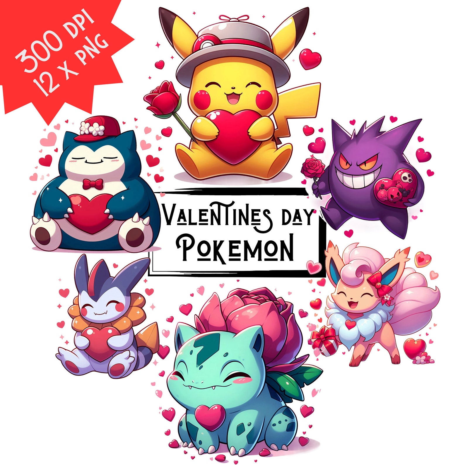 Watercolor Valentine's Day Pokemon Clipart Bundle Pikachu Clipart Eeve ...