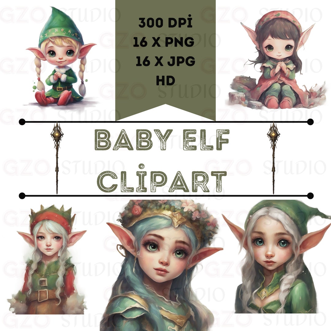 Pastel Elf Clipart, Cute Watercolor Xmas Elves PNG Bundle, Kawaii ...