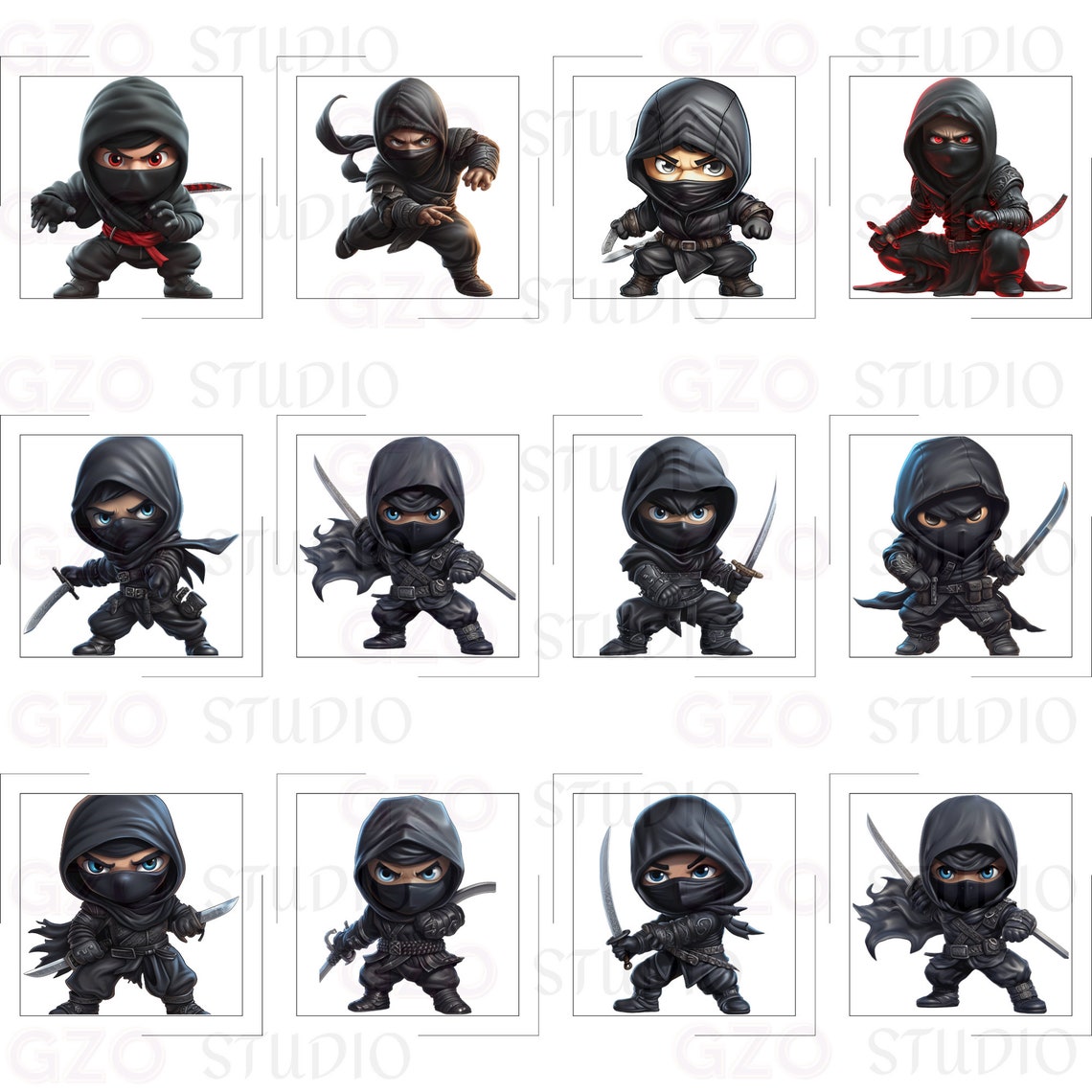 Watercolor Ninja Clipart Black Ninja PNG Clipart Ninja Bundle ...