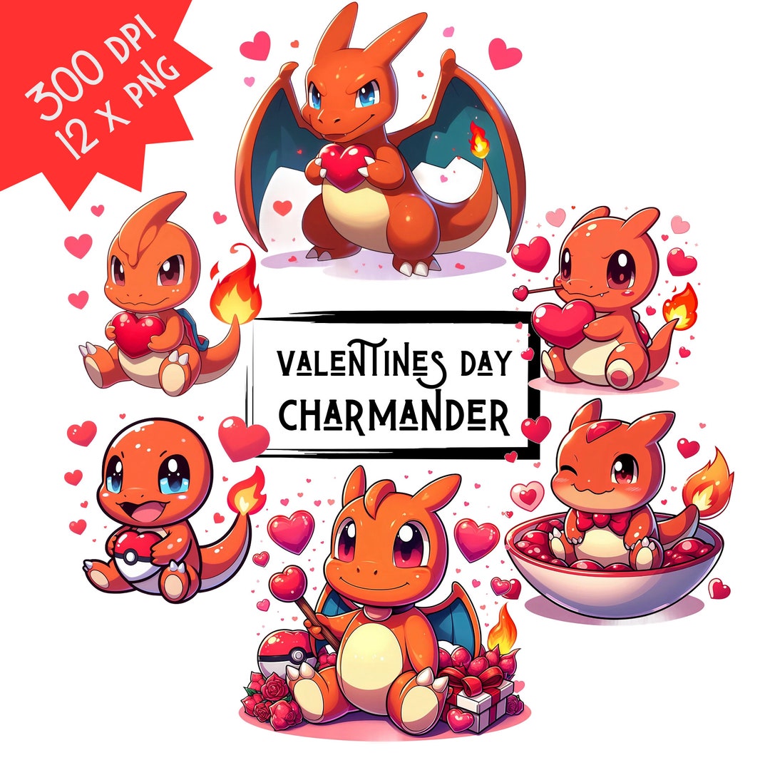 Watercolor Valentine's Day Charmander Clipart Bundle Charizard Clipart ...