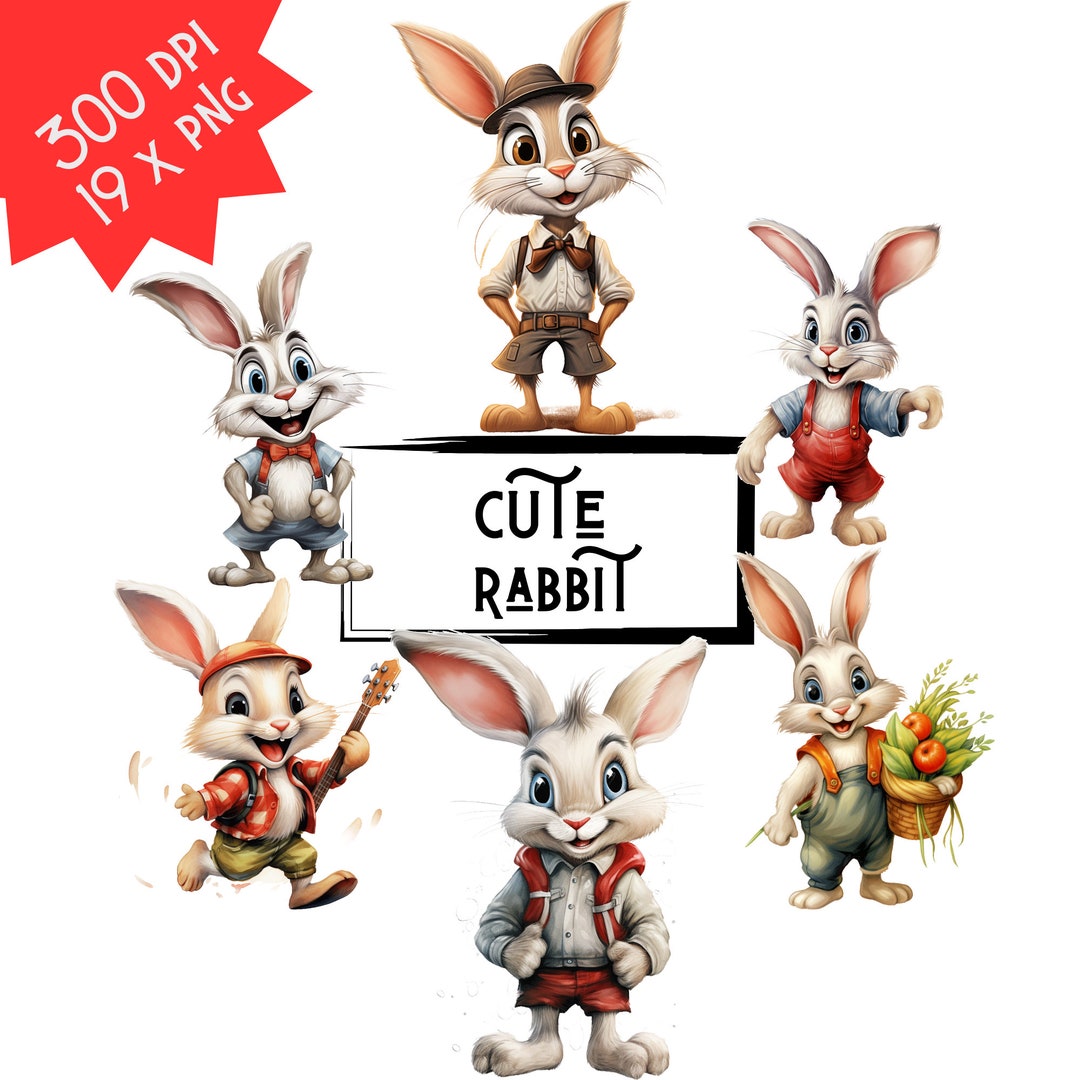 Watercolor Cute Rabbit Clipart Rabbit PNG Clipart Rabbit Bundle ...