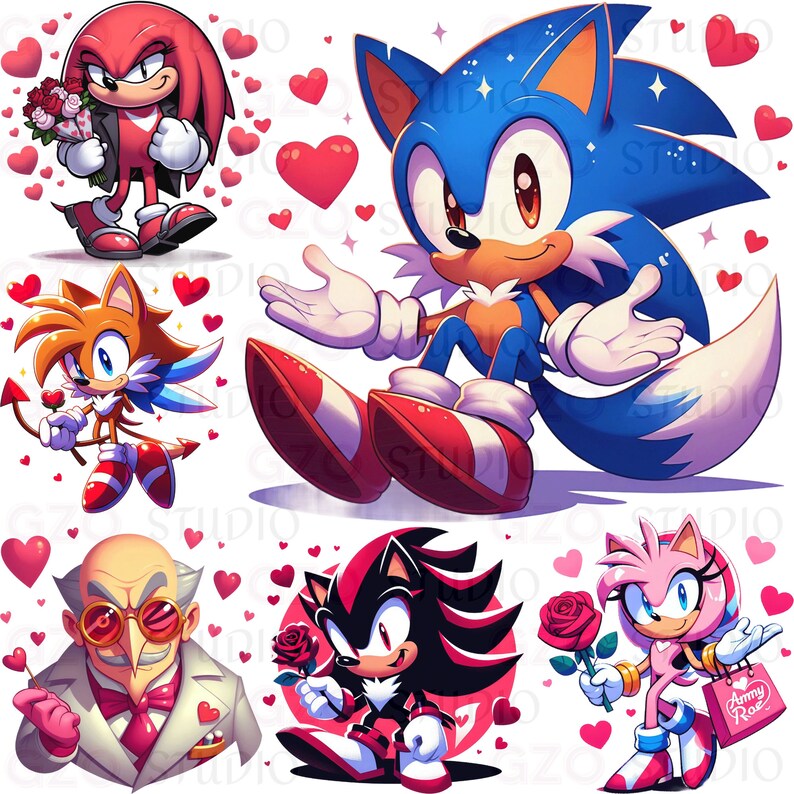 Watercolor Valentine's Day Sonic Clipart Bundle Army Rose Clipart Tails ...