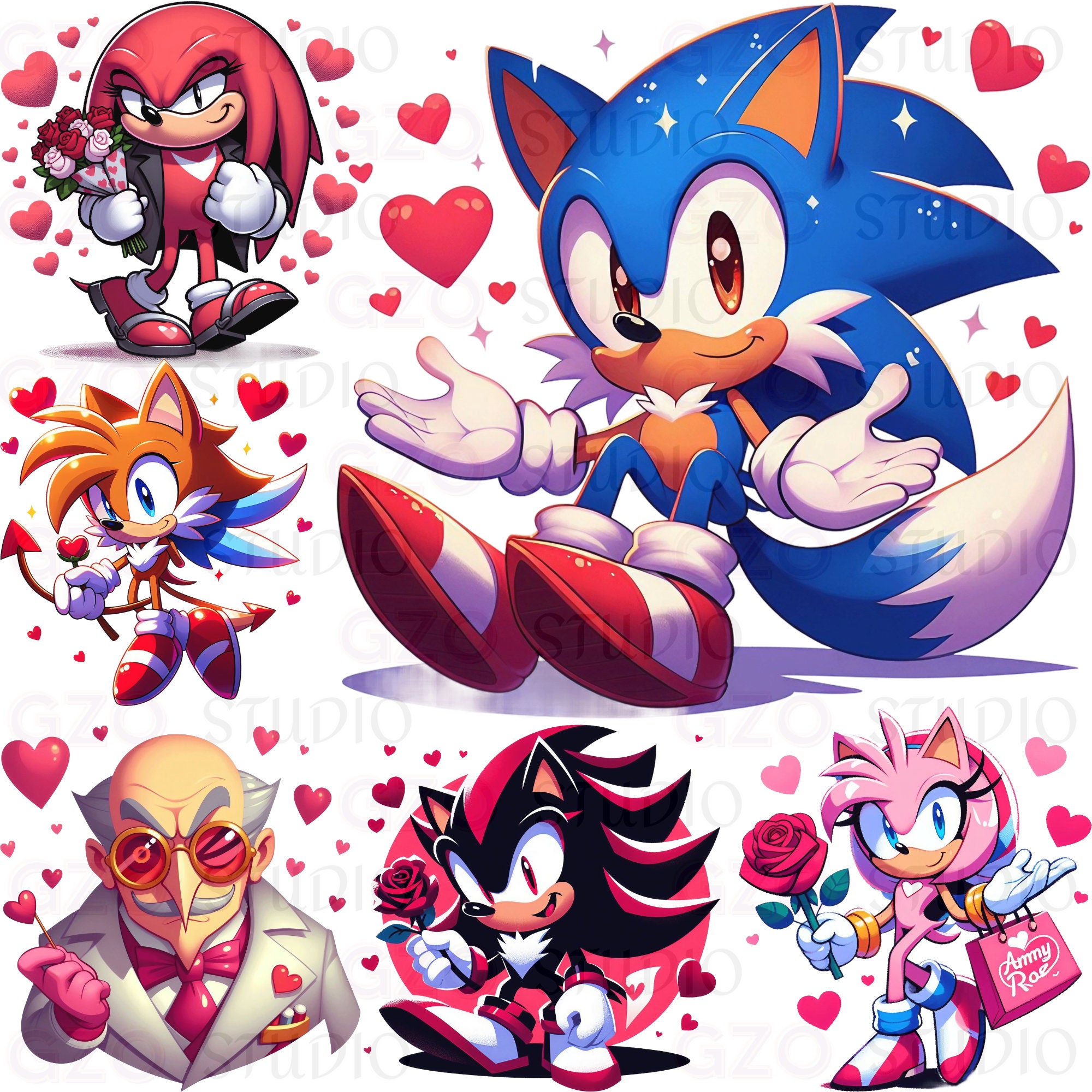 Watercolor Valentine's Day Sonic Clipart Bundle Army Rose Clipart Tails ...