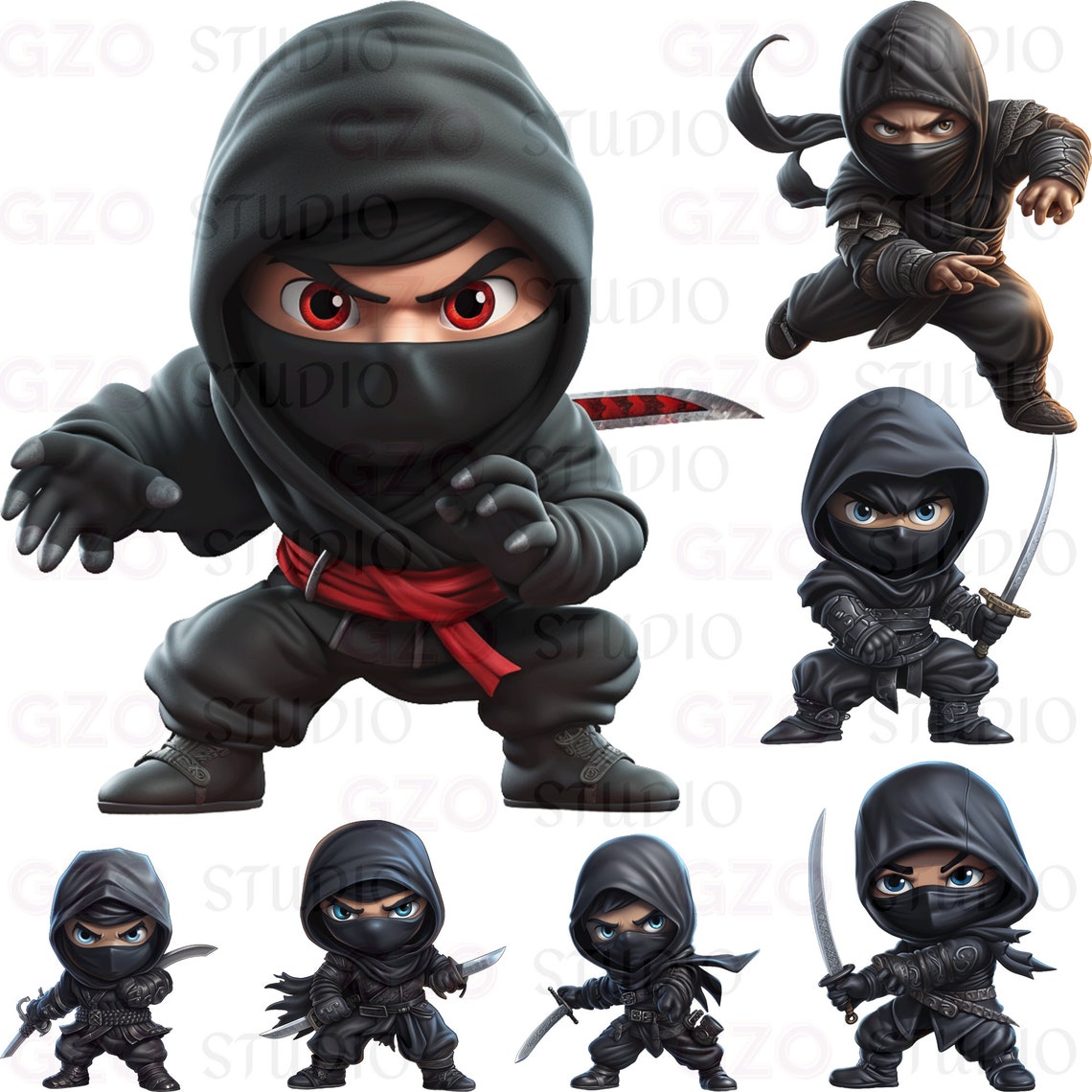 Watercolor Ninja Clipart Black Ninja PNG Clipart Ninja Bundle ...