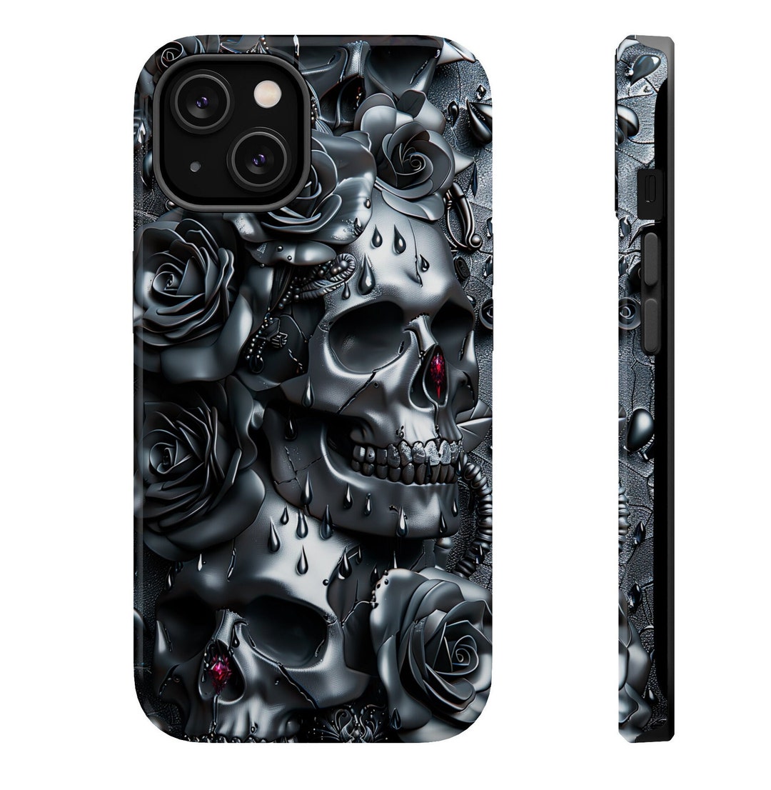 Skull & Roses 3D Chrome Look Magsafe iPhone Case, Skull and Roses Case ...