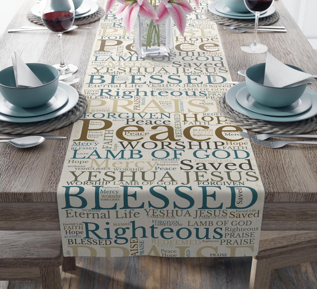 Faith-based Christian Words Table Runner, Religious Dining Decor, Bible ...