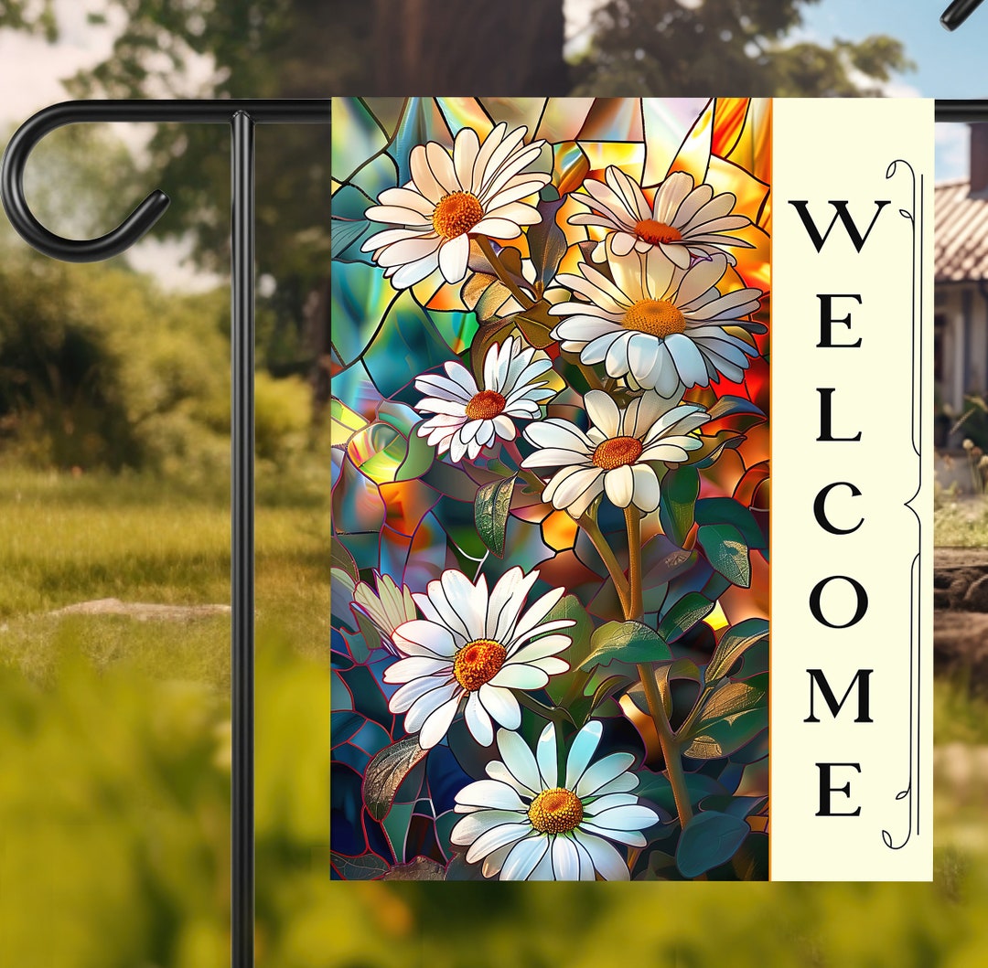 Daisy Garden Flag With Stained Glass Design - Etsy