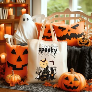 Halloween Canvas Tote Trick or Treat Bag, Spooky Halloween Bag, Haunted ...