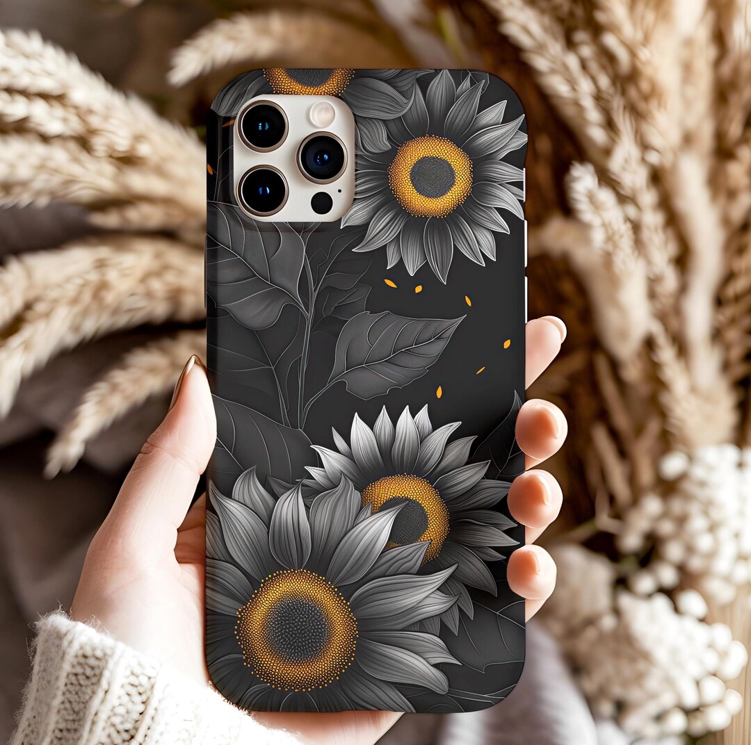 Magnetic iPhone Case, Black Sunflower iPhone Case, Sunflower Lover Gift ...