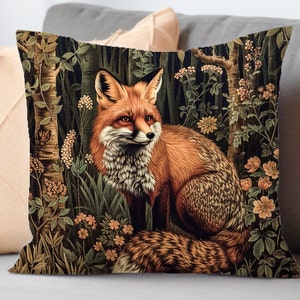 William Morris Inspired Red Fox Pillow, Cottagecore, Vintage ...