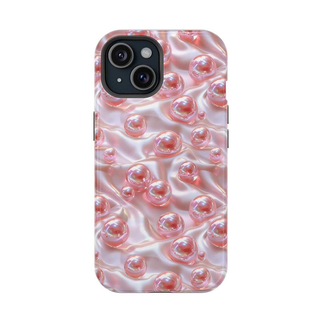 Magnetic iPhone Case With 3D Look Pink Pearls on Pink Satin Design ...