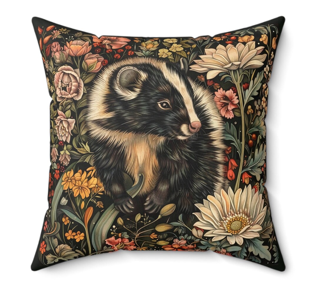 Skunk Pillow William Morris Inspired Cottagecore Pillow, Vintage Forest Core, Home Decor ...
