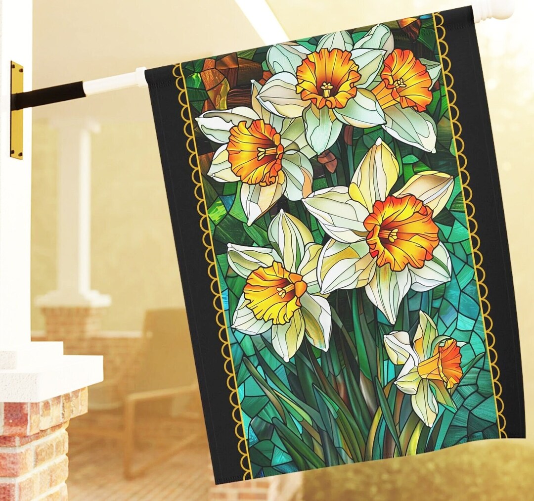 Daffodil Garden Flag, Stained Glass Floral Flag, Garden Flag, Spring ...