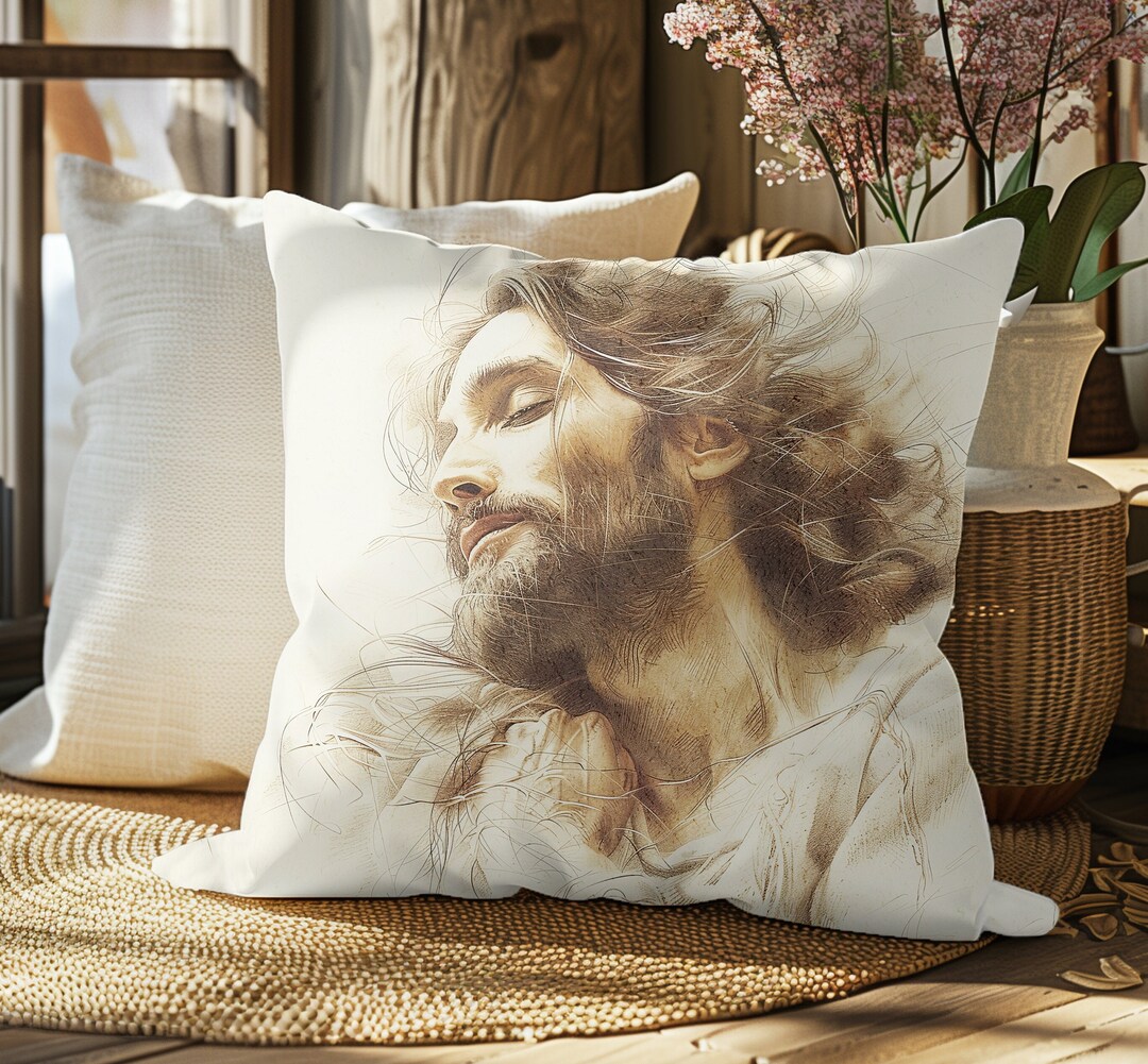 Jesus Sketch Faux Suede Pillow, Yahushua Pillow, Jesus Accent Pillow ...