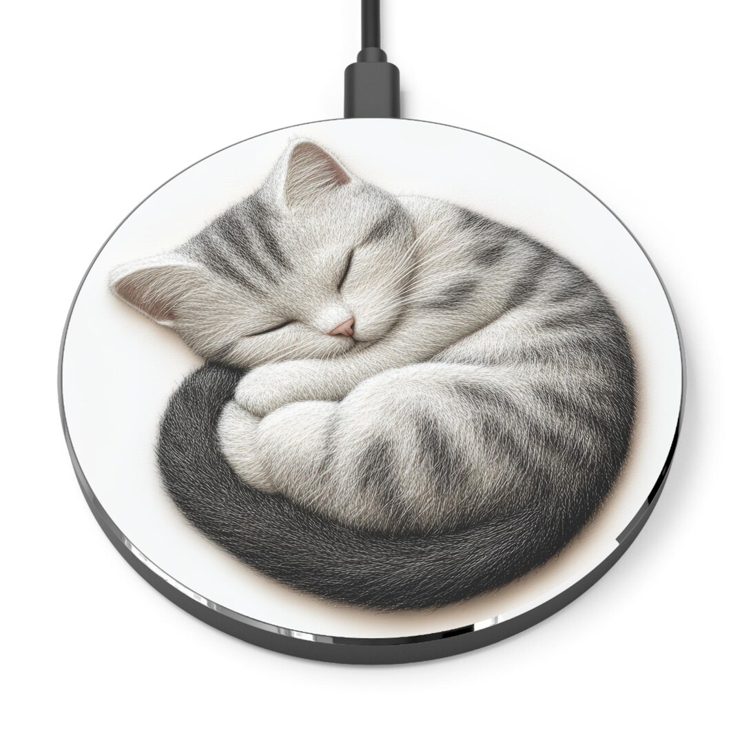 Grey Cat Wireless Charging Pad, Tabby Cat Tech Gift, Animal Lover ...