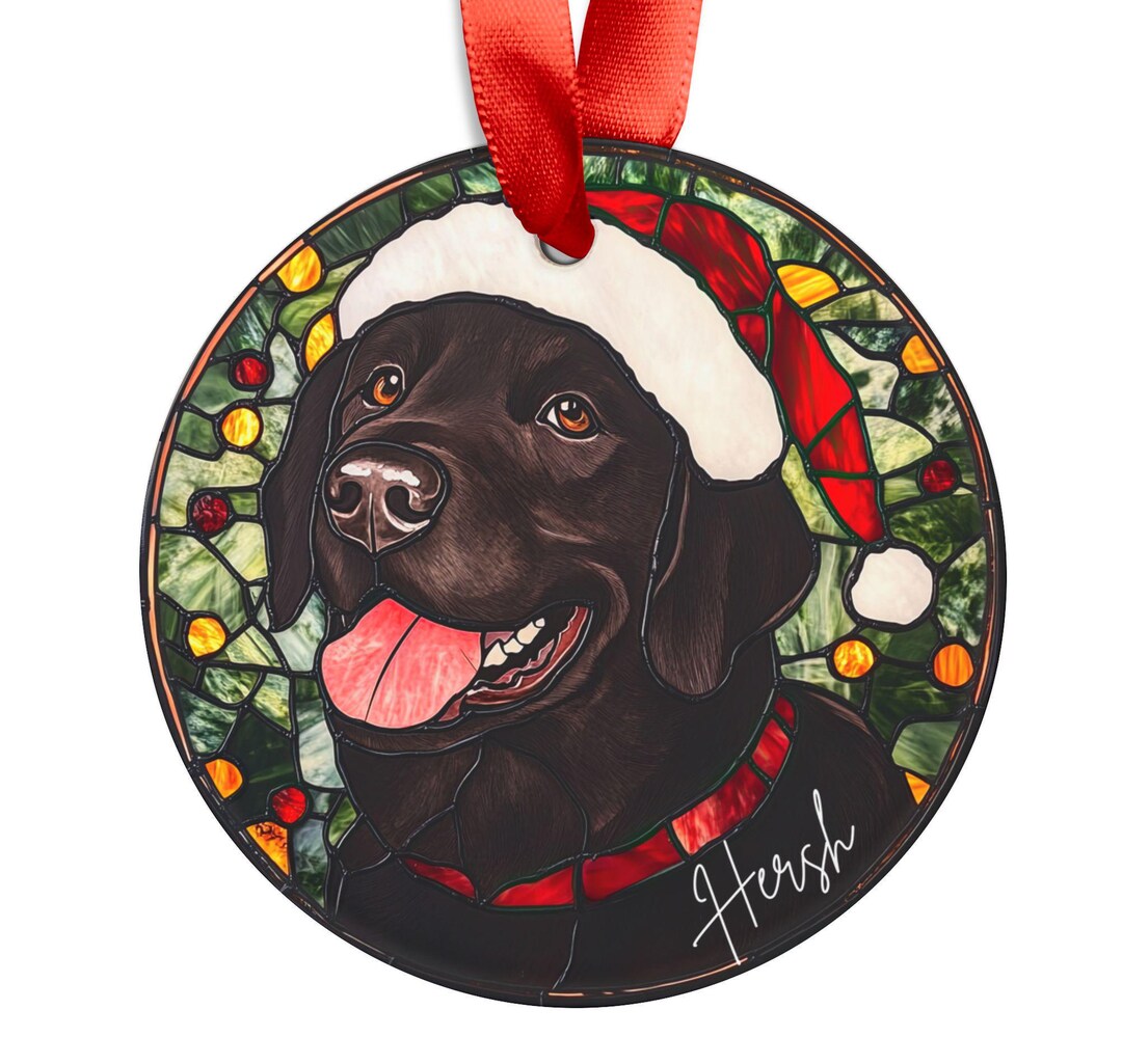 Personalized Chocolate Lab Ornament, Stained Glass Style Acrylic Tree ...
