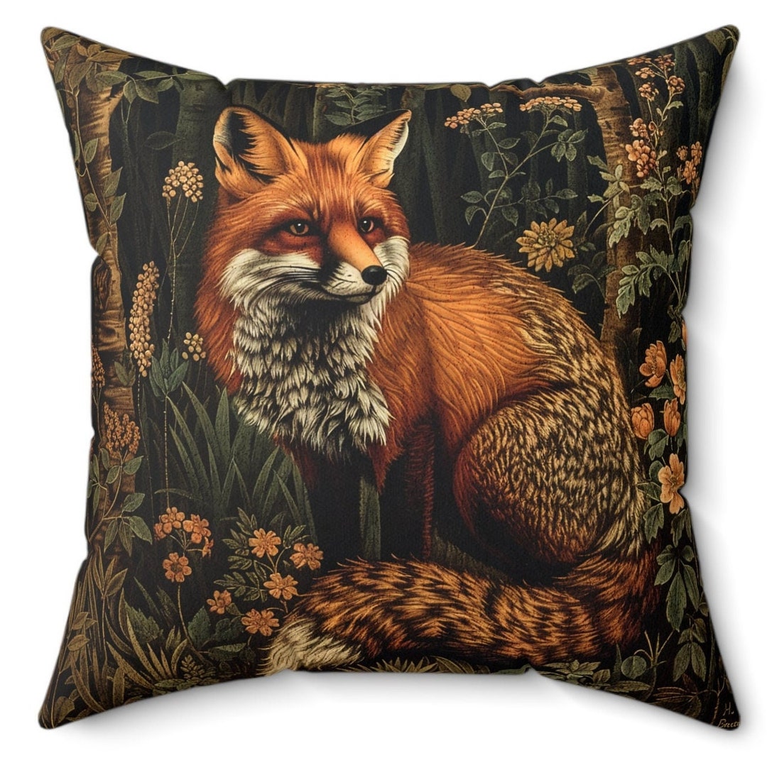 William Morris Inspired Red Fox Pillow, Cottagecore, Vintage ...