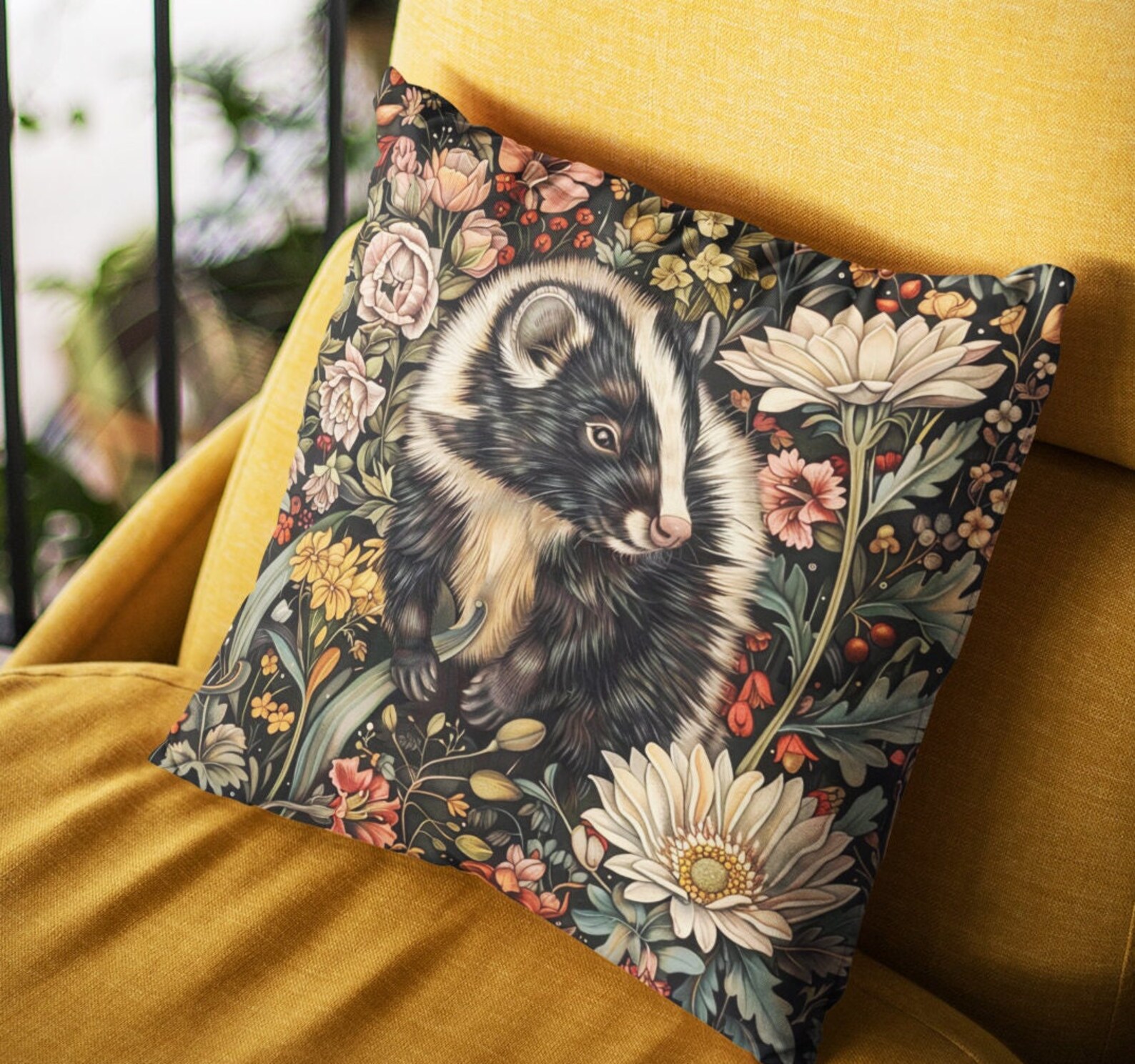 Skunk Pillow William Morris Inspired Cottagecore Pillow, Vintage Forest Core, Home Decor ...
