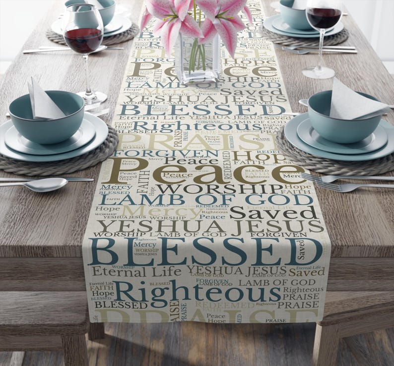 Christian Table Runner: Faith-based Words, Religious Dining Decor - Etsy