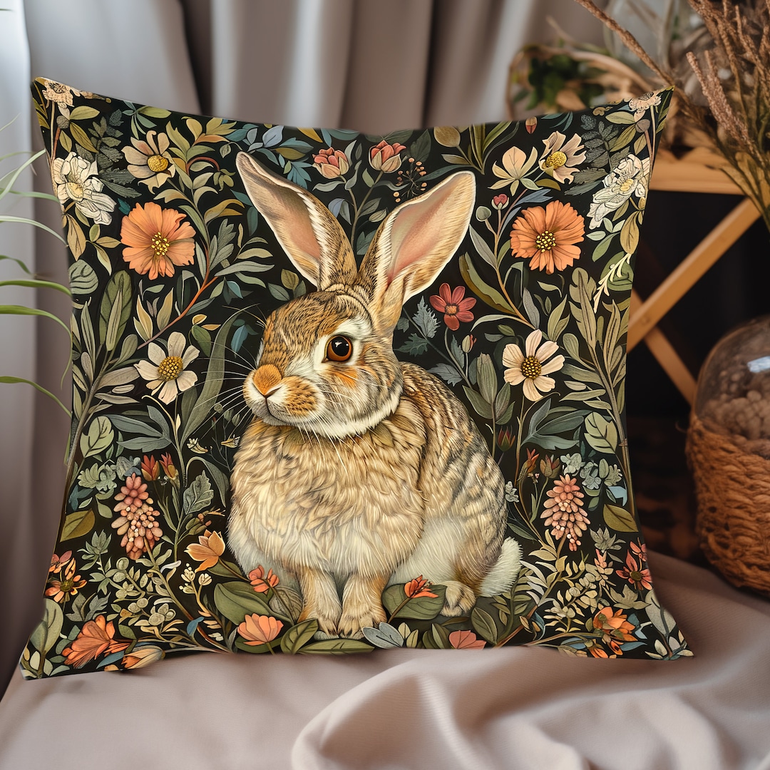 Bunny Pillow William Morris Inspired, Cottagecore Rabbit Pillow ...