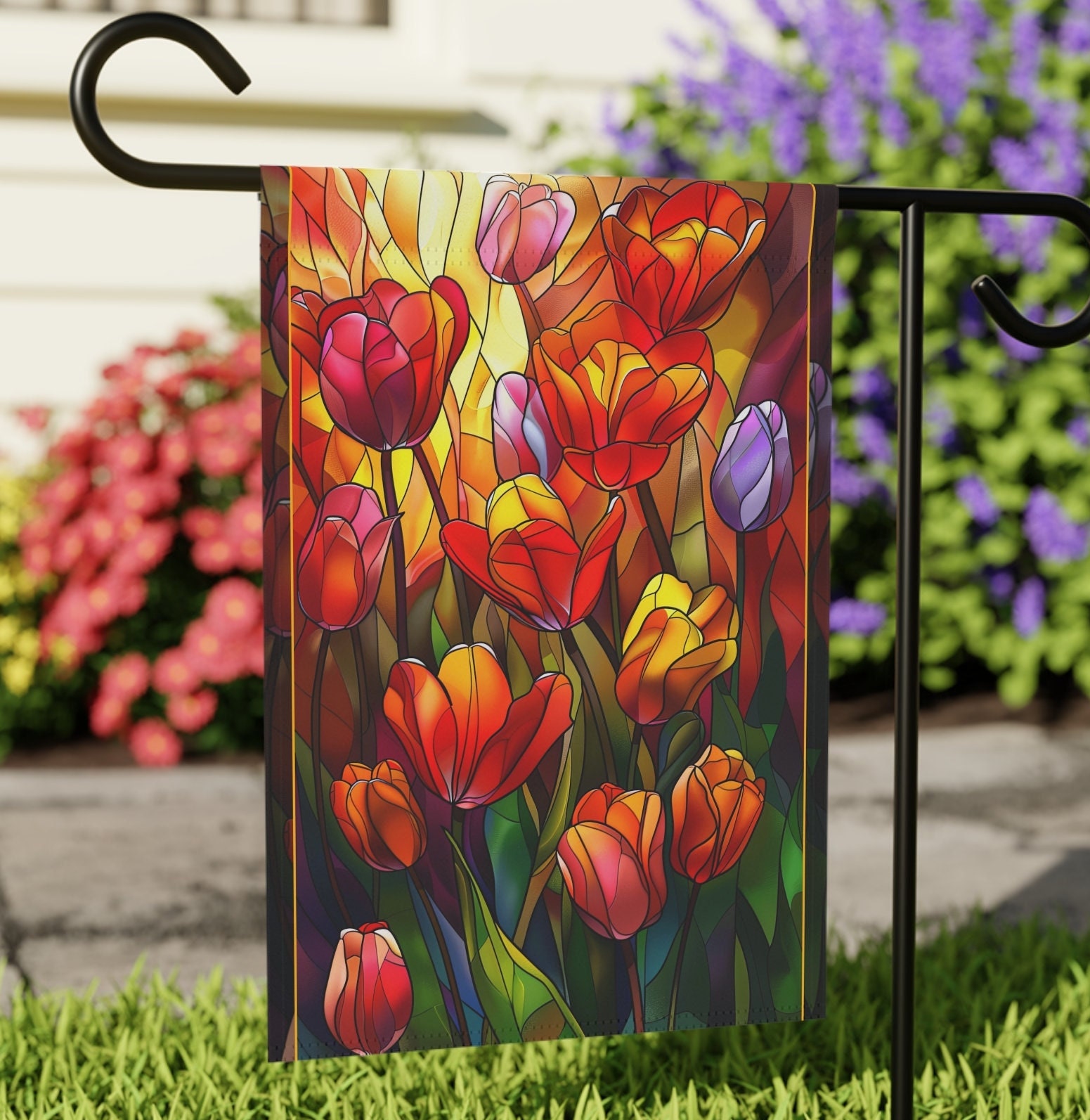 Tulip Garden Flag, Stained Glass Flag, Garden Flag, Spring Flowers Flag ...