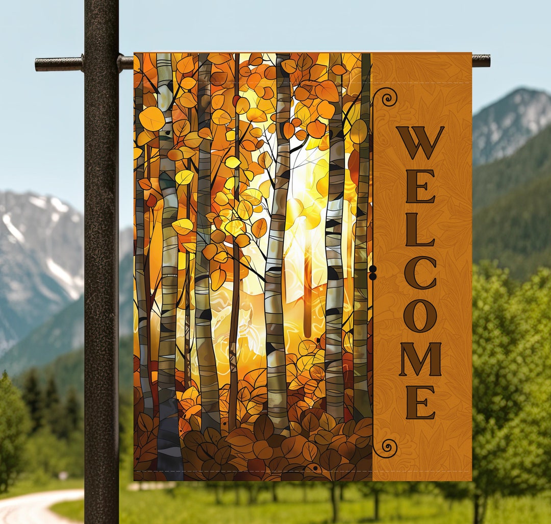 Welcome Garden Flag, Stained Glass Look Fall Welcome Flag, Welcome Fall ...