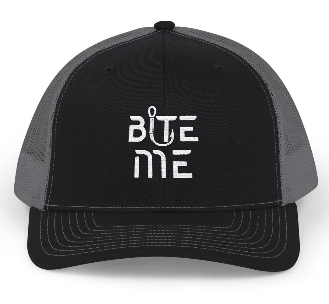 Embroidered Snapback Trucker Cap - Bite Me Fishing Hat, Fisherman Gift ...