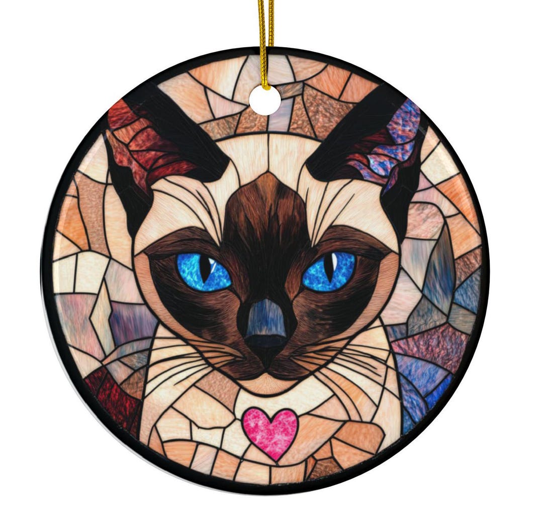 Siamese Cat Ceramic Ornament: Stained Glass Style Holiday Decor, Cat ...