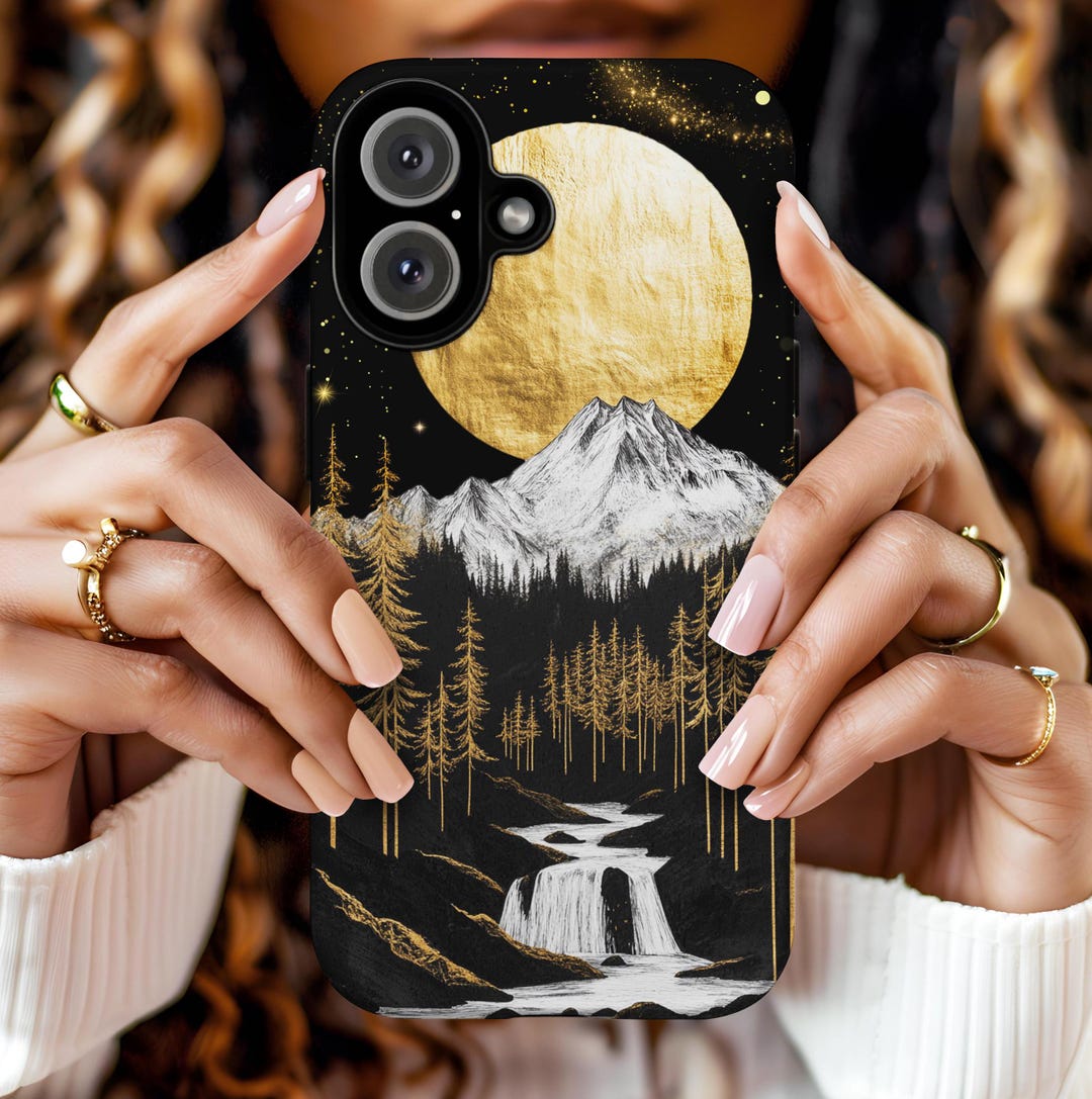 Phone Cases, Gold Leaf Look Mountain Scene, Nature Themed Case, Unique ...