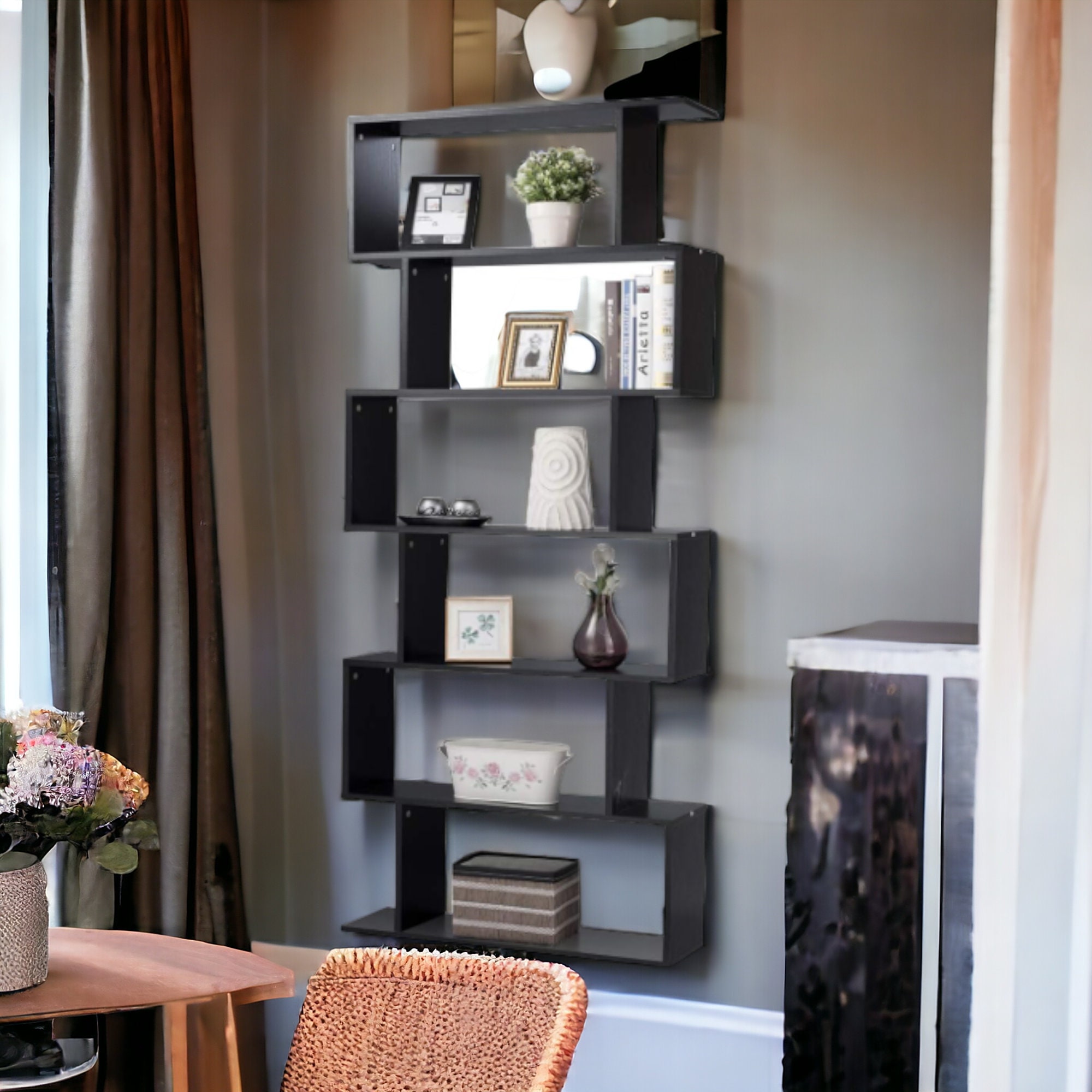 Wooden Bookcase, 6 Tiers Freestanding Storage Shelf, Home Office ...