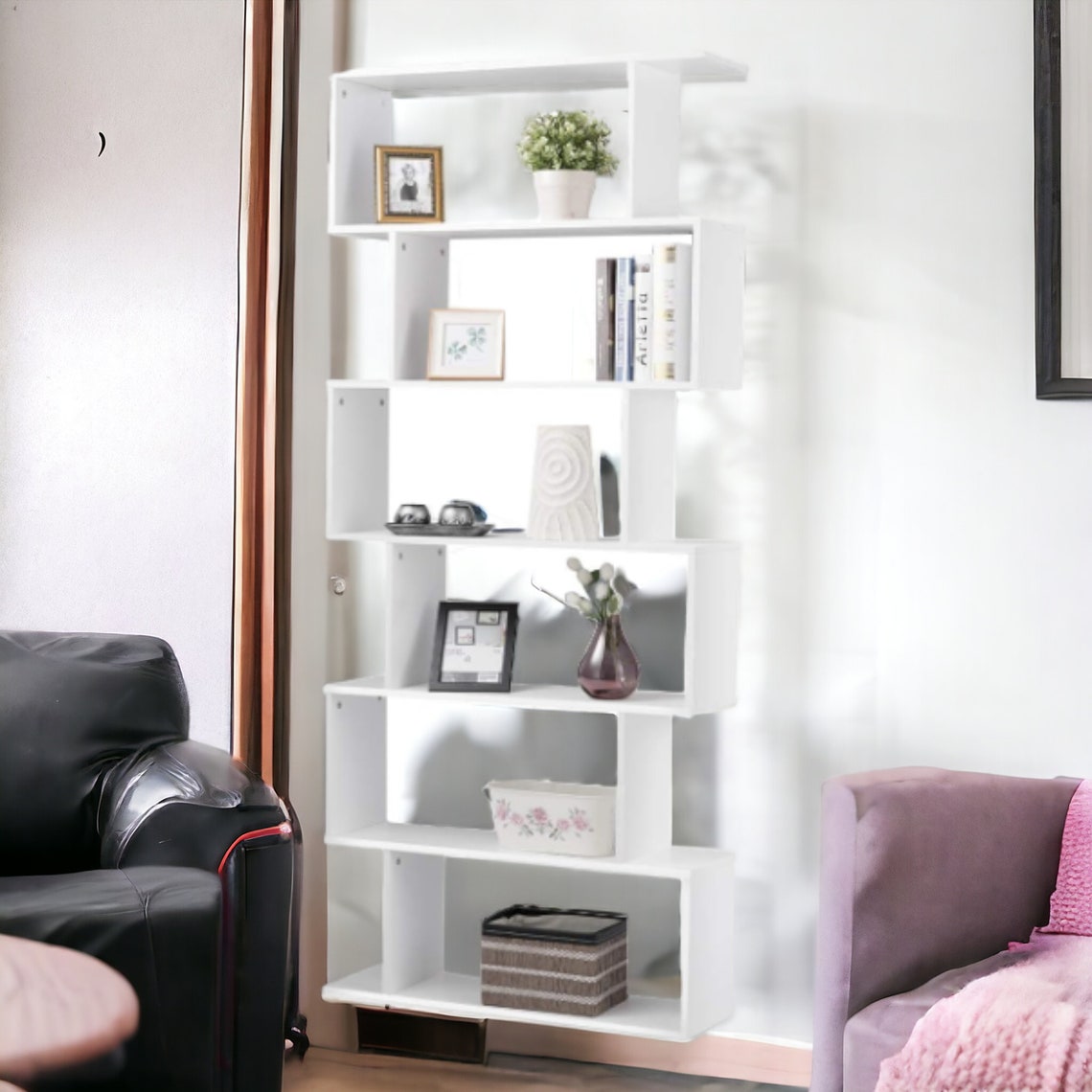 Wooden Bookcase, 6 Tiers Freestanding Storage Shelf, Home Office ...