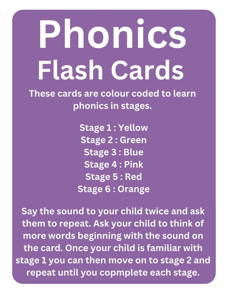 Colour Coded Phonics Flash Cards Learn in Stages. Early Years, Pre ...