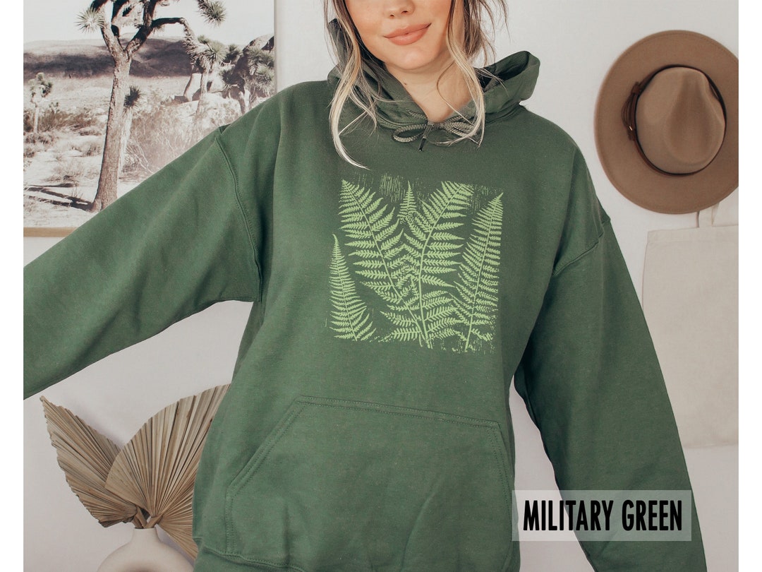 Rough Woodcut Style Fern Hoodie, Hooded Sweatshirt, Distressed Vintage ...