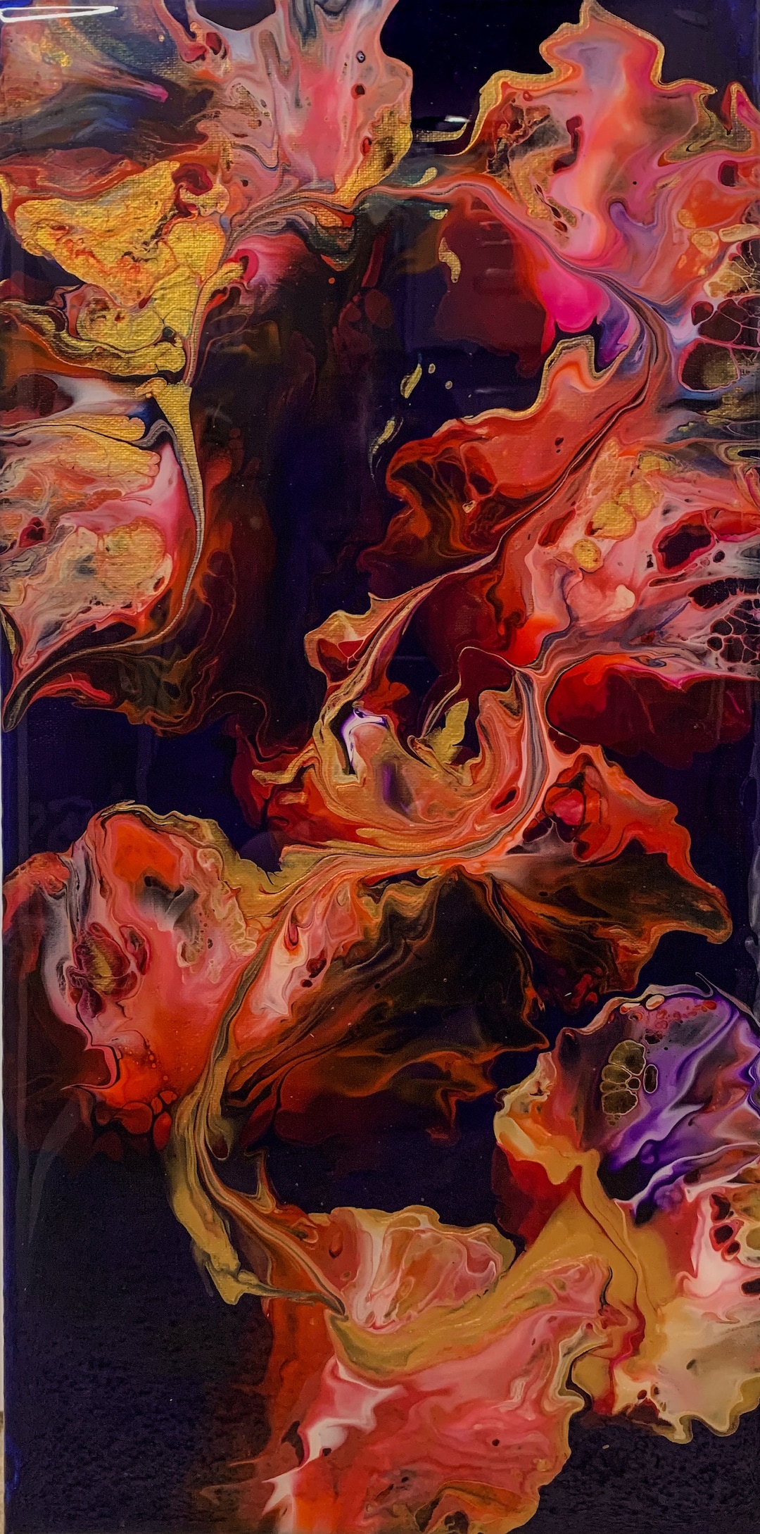 Abstract Fluid Acrylic Painting - "bloom on Fire " 10x20 Inches - Etsy
