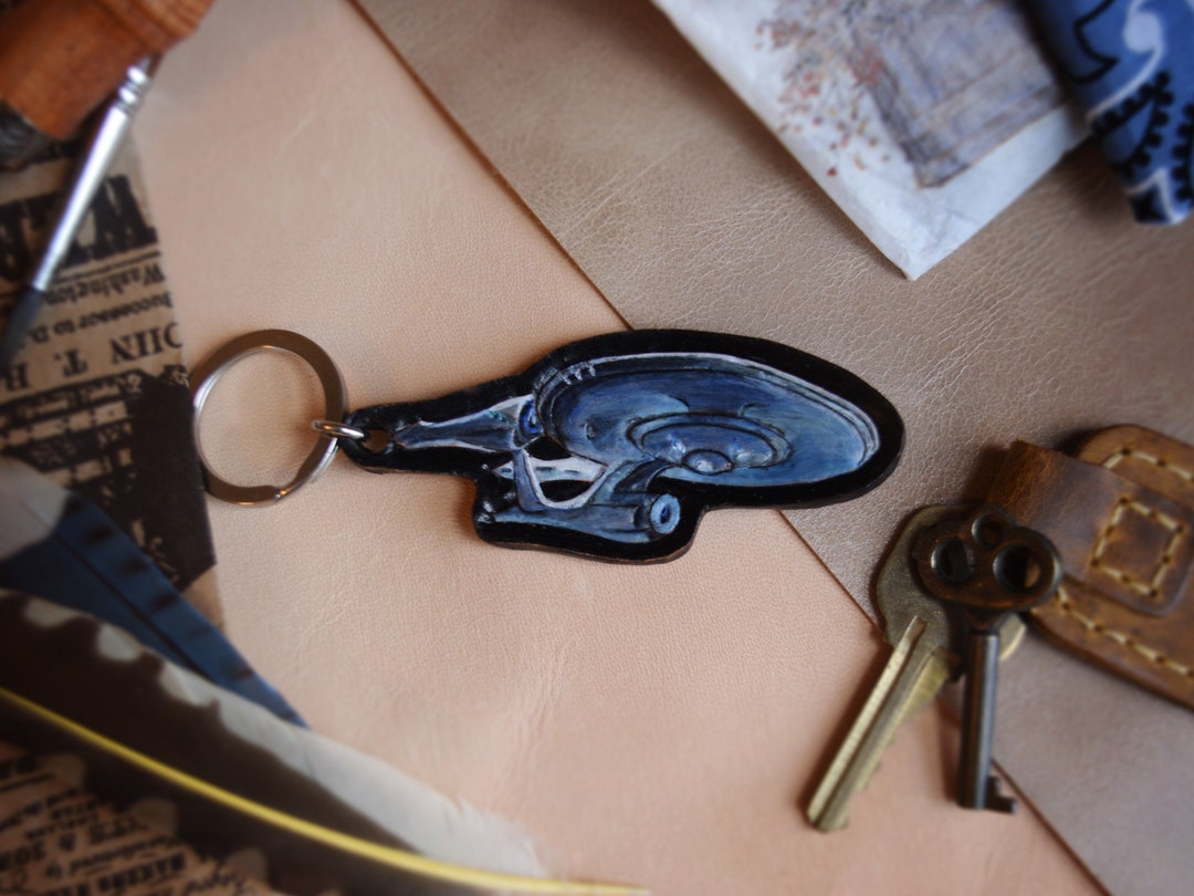 Star Trek Enterprise Starship - Hand Tooled Leather Keychain - Hand ...