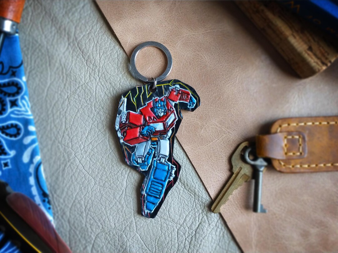 Optimus Prime - Hand Tooled Leather Keychain - Hand Painted - Etsy