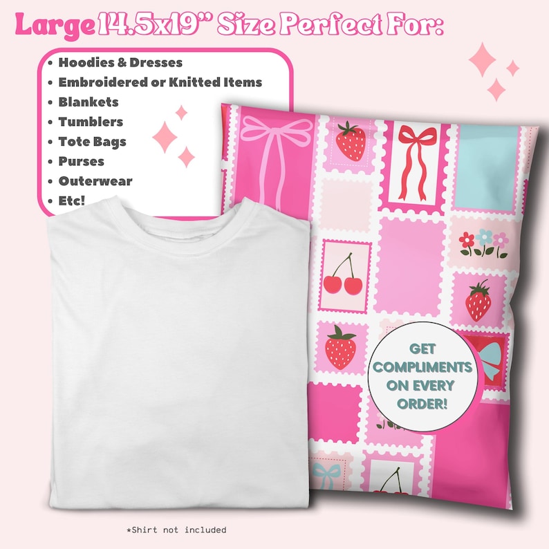 Strawberry Bow Pink Poly Mailers: Boutique Shipping Bags, 10x13 or 14 ...