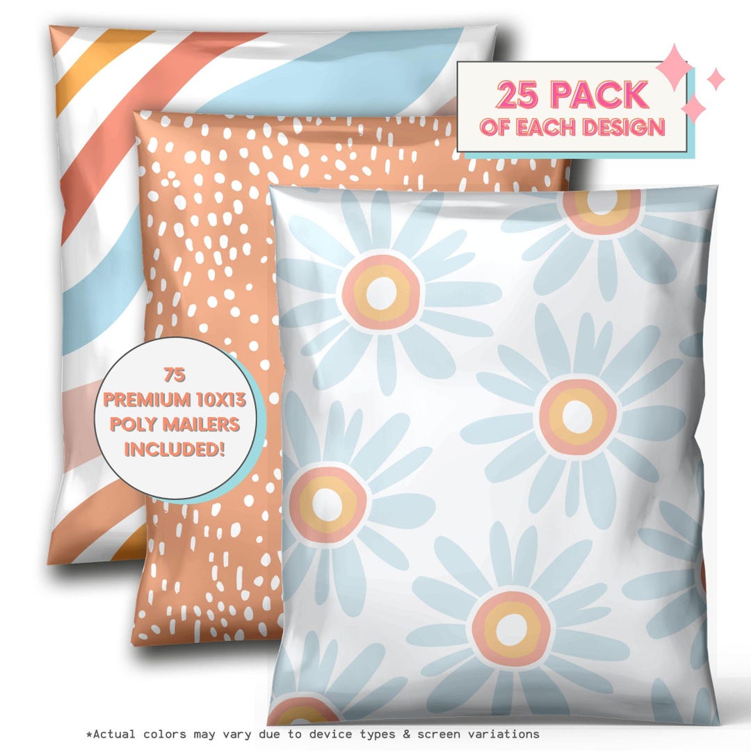 Boho Polymailers 10x13 + Sticker Bundle, Trendy Colored Mailers, Cute ...