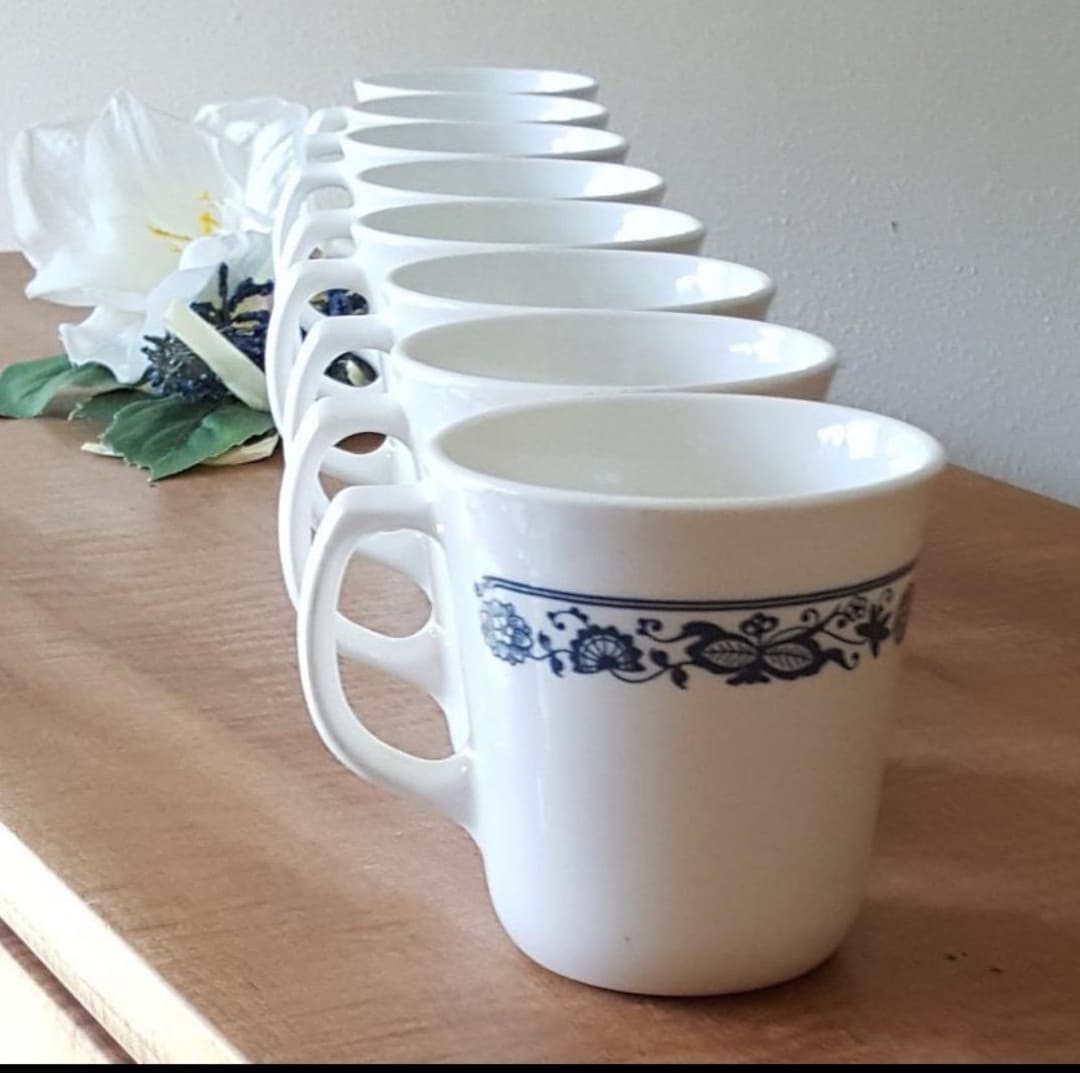 Vintage Corningware ‘corning’, Old Town Blue Mug Set. Blue Flowers on a ...