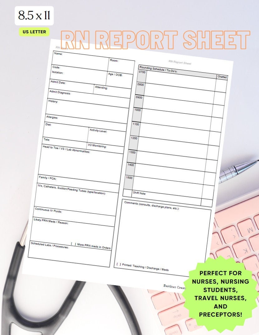 RN Nursing Report Sheet / Template - Etsy