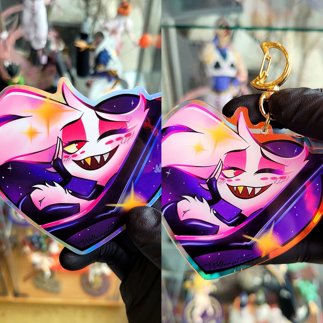 Angel Dust poison Outfit Hazbin Hotel hollographic Keychain / Sticker ...