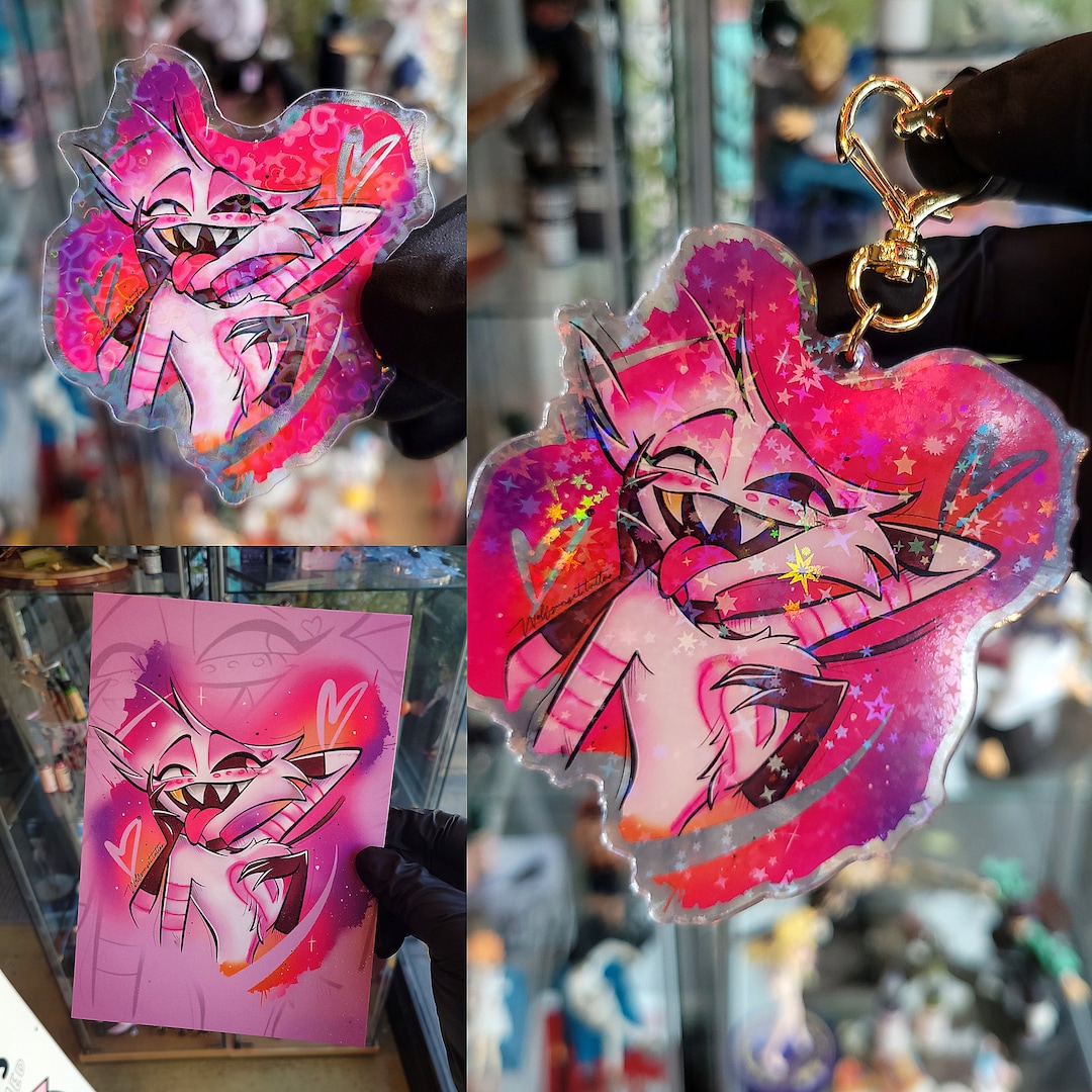 Angel Dust Hazbin Hotel hollographic Keychain / Sticker / Print - Etsy