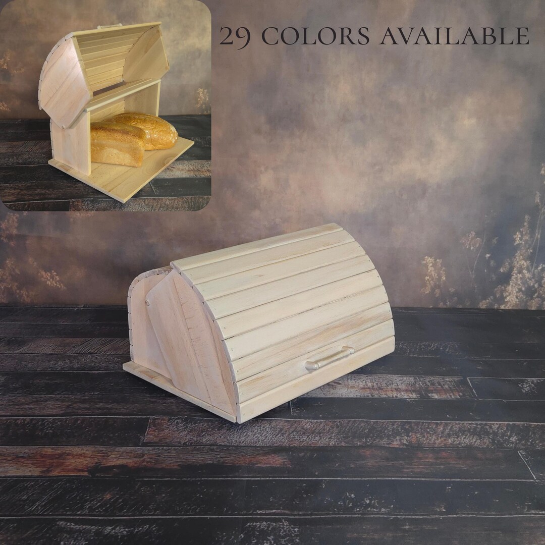 Wooden Bread Box With Roll-top Lid – Handmade From Natural Wood, 29 ...
