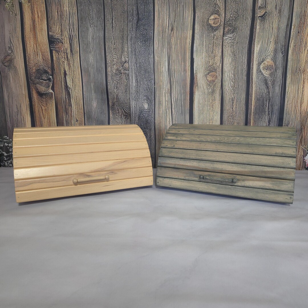 Handmade Beech Wood Bread Box: Rustic Kitchen Storage With Sliding Door ...