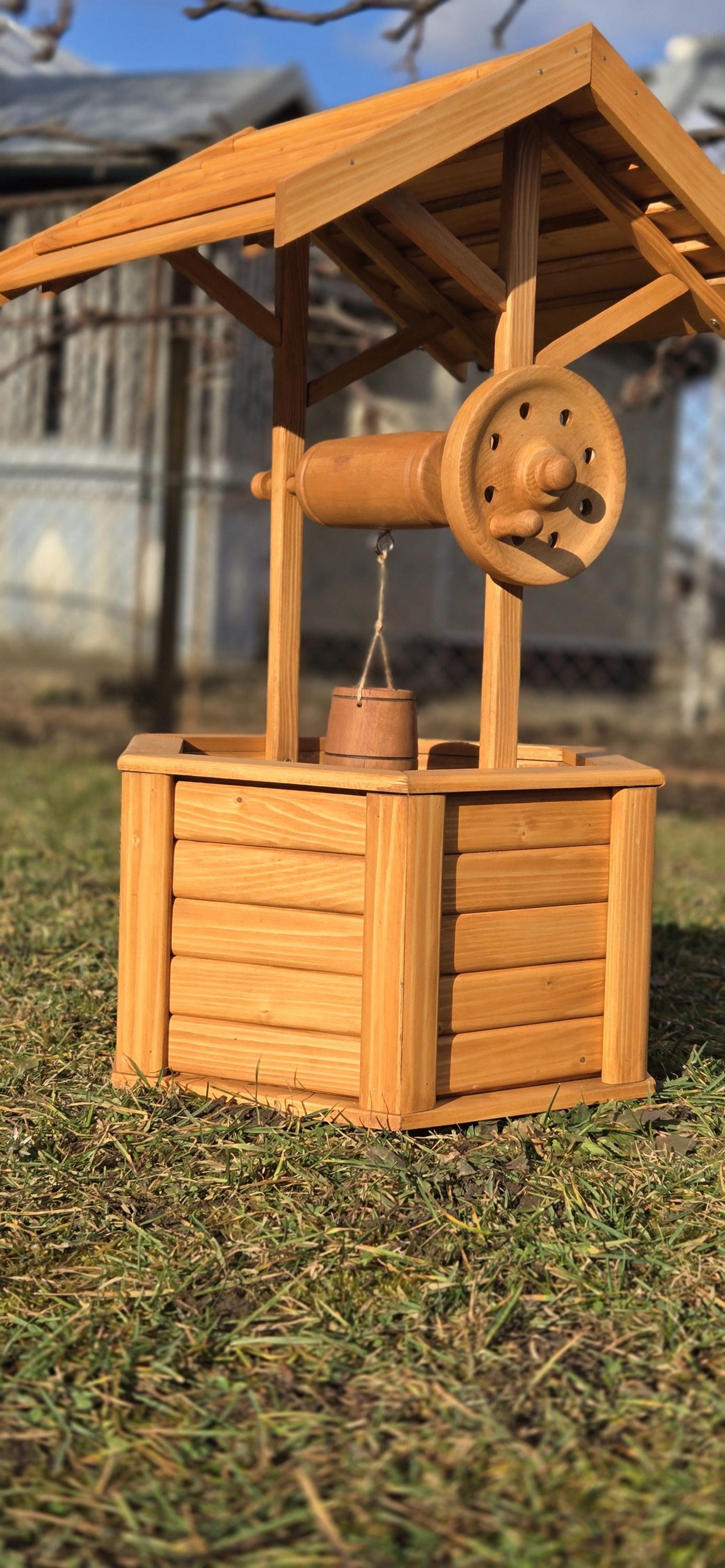 Rustic Wooden Wishing Well With LED Strip Lighting – Outdoor Decorative ...