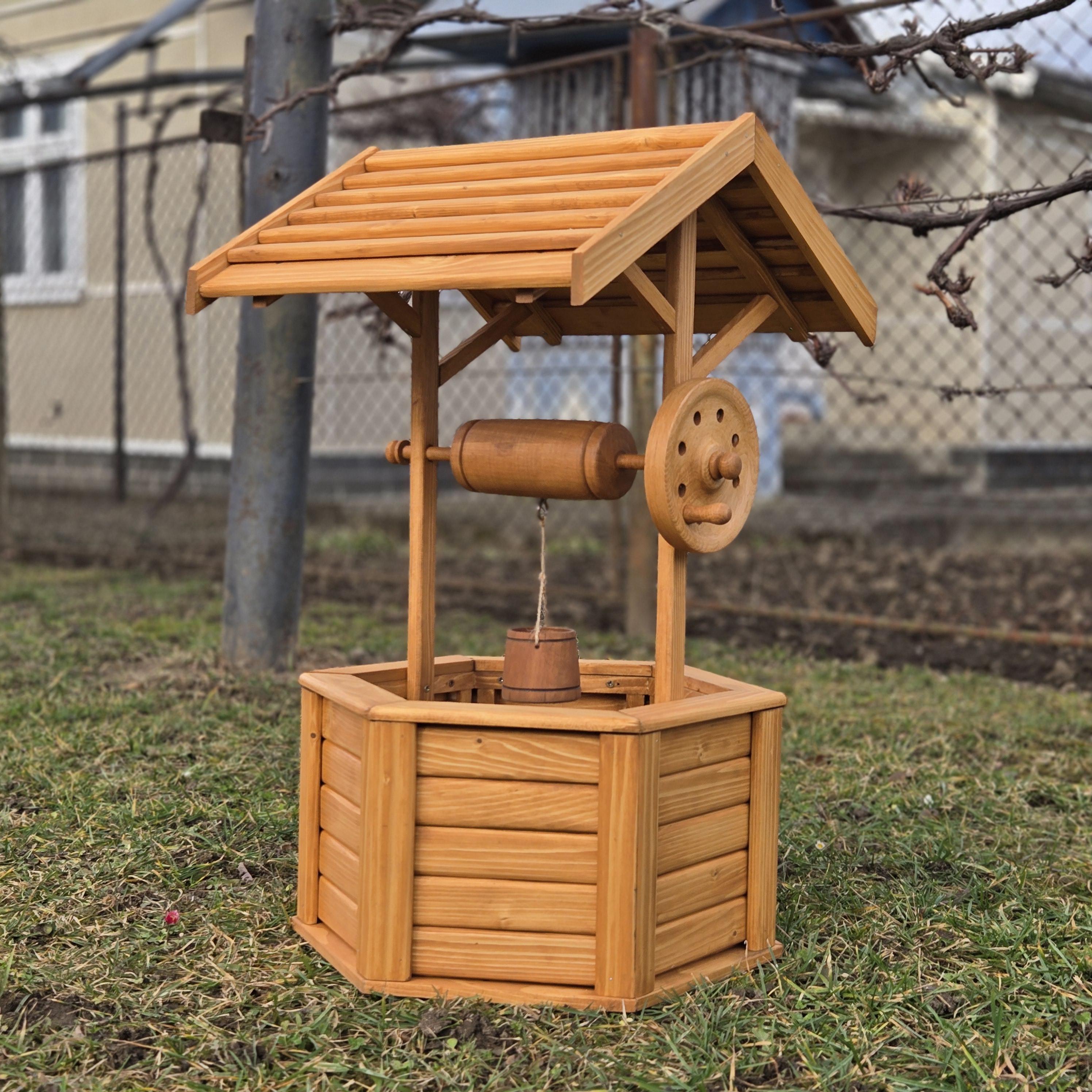Rustic Wooden Wishing Well With LED Strip Lighting – Outdoor Decorative ...