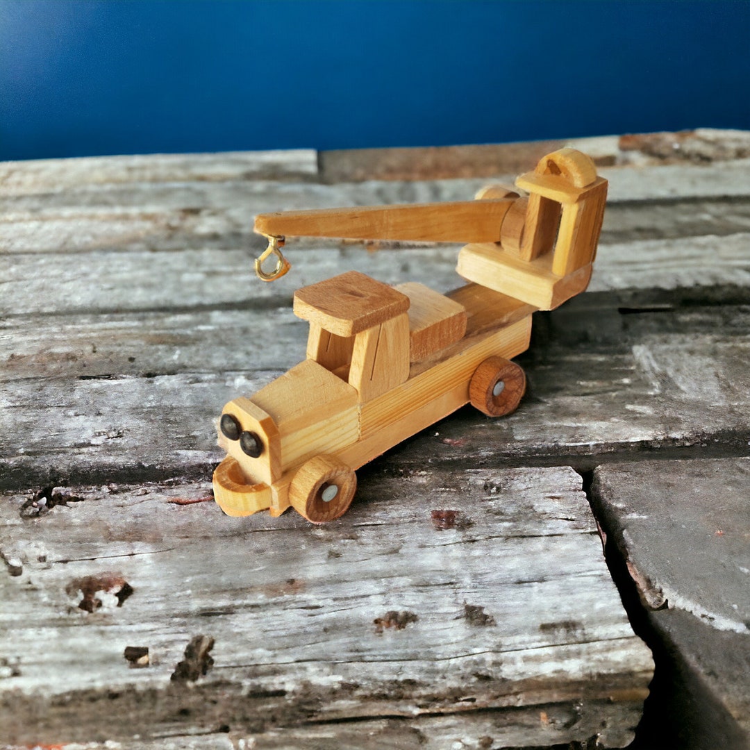 Articulated Wooden Crane Toy Movable Arm Rustic Crane 3 4 5 Year Old ...